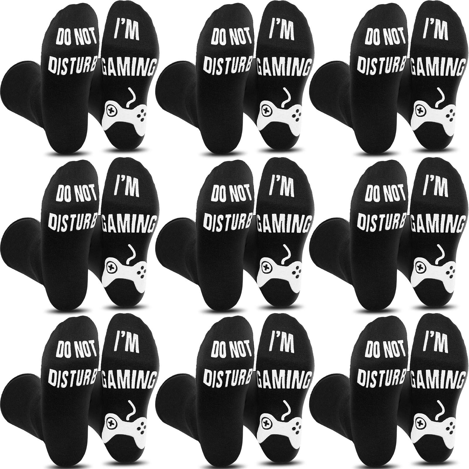 Novelty Gaming Socks Do Not Disturb I'm Gaming Funny Gamer Socks Non Slip Socks for Game Lover (Black-White,9 Pairs)
