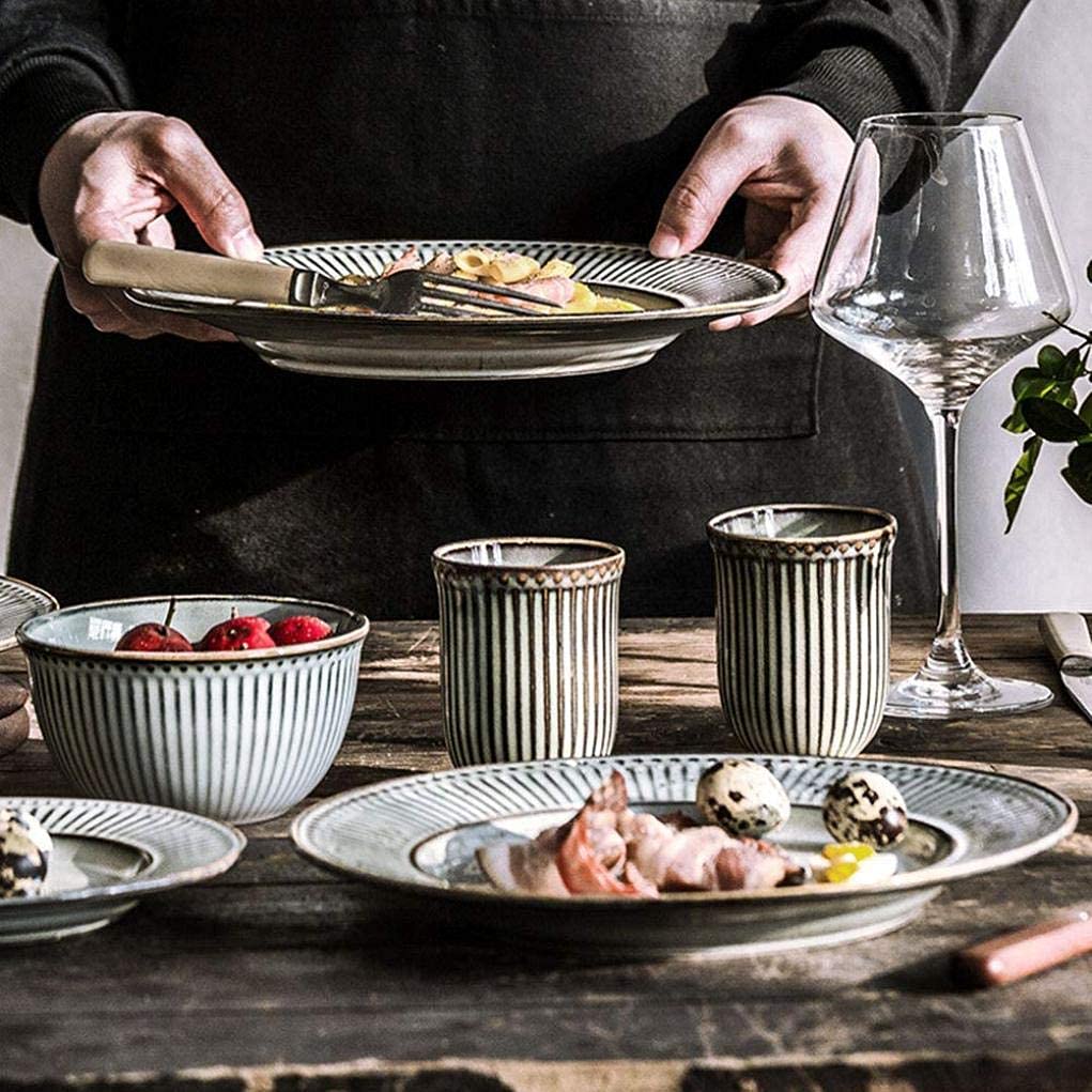 GagalU Dinner Set,38-Piece Ceramic Dinnerware Sets Retro Glaze Porcelain Plates Bowls and Cups Service for 6 People