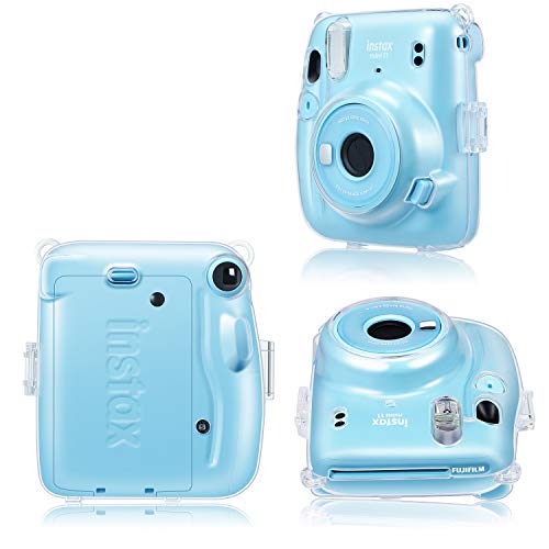 Fintie Protective Clear Case for Fujifilm Instax Mini 11 Instant Film Camera - Crystal Hard Shell Cover with Removable Rainbow Shoulder Strap, Clear