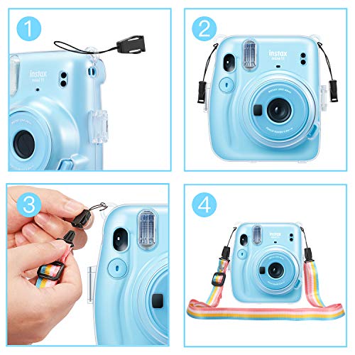 Fintie Protective Clear Case for Fujifilm Instax Mini 11 Instant Film Camera - Crystal Hard Shell Cover with Removable Rainbow Shoulder Strap, Clear