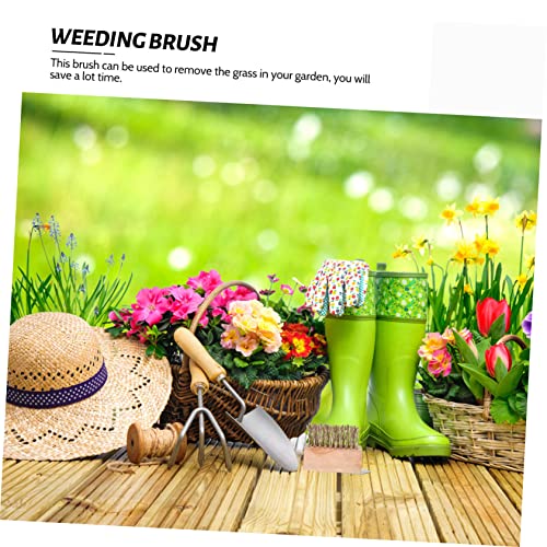 Yardenfun 2pcs Wire Weeding Brush Tile Tools Cleaning Brushes Tile Scrubber Carpet Cleaning Brush Floor Scrub Brush Garden Wire Brush Wooden Handle Brush Weeding Brush Garden Cleaning Supply