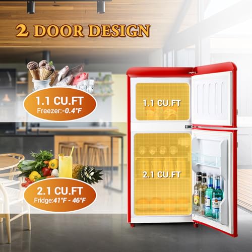 HOPDAY FLS-80G-RED Retro Mini Fridge, Red