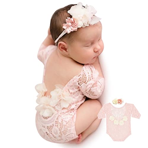 Newborn Photography Props Outfit Baby Girls Newborn Photography Props Lace Romper With Heandbands