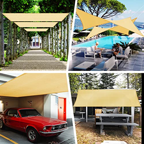 Sun Shades Outdoor Shade Sails Water Permeable & 95% Rectangle UV Block Shade Sail Patio Shades for Outside Shade Cloth for Gardens Back Yard Backyard Patio (6.5ft x 10ft, Beige)