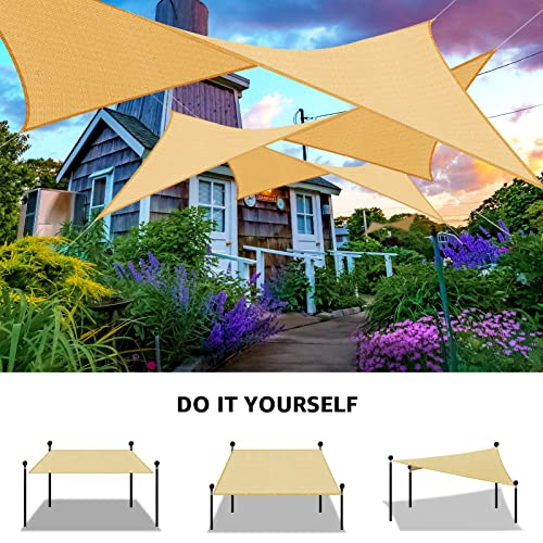 Sun Shades Outdoor Shade Sails Water Permeable & 95% Rectangle UV Block Shade Sail Patio Shades for Outside Shade Cloth for Gardens Back Yard Backyard Patio (6.5ft x 10ft, Beige)
