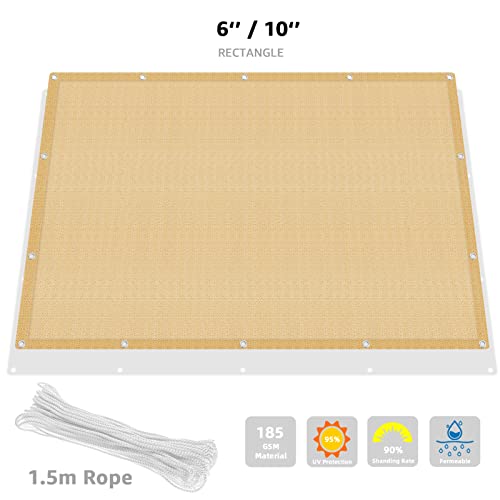 Sun Shades Outdoor Shade Sails Water Permeable & 95% Rectangle UV Block Shade Sail Patio Shades for Outside Shade Cloth for Gardens Back Yard Backyard Patio (6.5ft x 10ft, Beige)