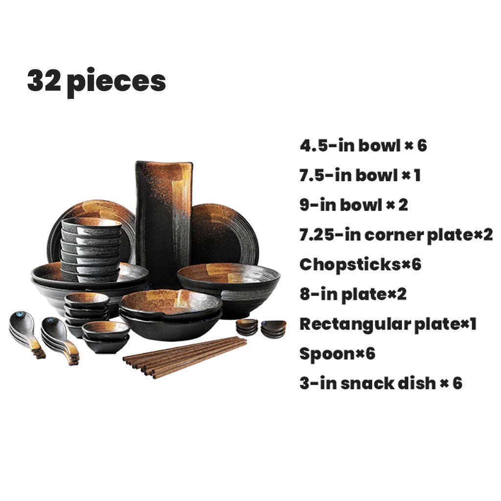 GagalU Fine Dinnerware Sets,Dinner Plate Ceramics Dinnerware Set, Japanese Style 32 Pieces Plates and Bowls Sets/Matte Porcelain Dinner Set with Sushi Plate Suitable for housewarmingurant & MICR