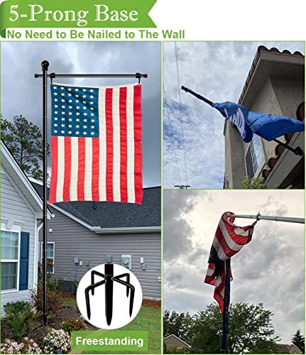 Koutemie 10FT Garden Flag Pole Stand with 5 Prong Base for 3x5 American flags, Adjustable Heavy Duty Outdoor Flagpole Holder Kit for Yard Decoration, 1 Pack
