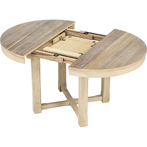 Goozio 5-Piece Dining Table Set, Two-Size Round to Oval Extendable Butterfly Leaf Wood Dining Table and 4 Upholstered Dining Chairs with Armrests, Natural Wood Wash