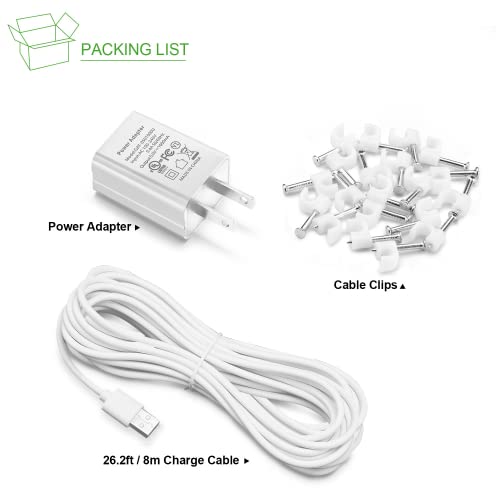OLAIKE 8m/26ft Charge Cable with DC Power Adapter Compatible with Stick Up Cam Battery 3rd Gen/2nd Gen & Spotlight Cam Battery,Weatherproof Cable to Continuously Charge Your Camera,White