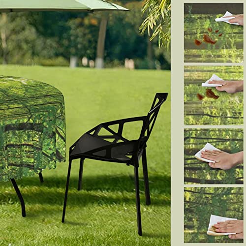 Lirduipu Woodland Pattern Round Outdoor Tablecloth, Outdoor Tablecloth Waterproof Round Tablecloth with Umbrella Hole and Zipper, for Patio Garden Tabletop Decor(60" Round,Green)