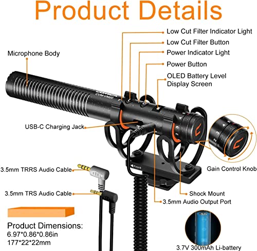 comica Shotgun Microphone, CVM-VM20 Professional Super Cardioid Video Microphone with Shock Mount, Camera Microphone Kit for Smartphone/DSLR Camera/Camcorder, Perfect for Interview/Video Recording