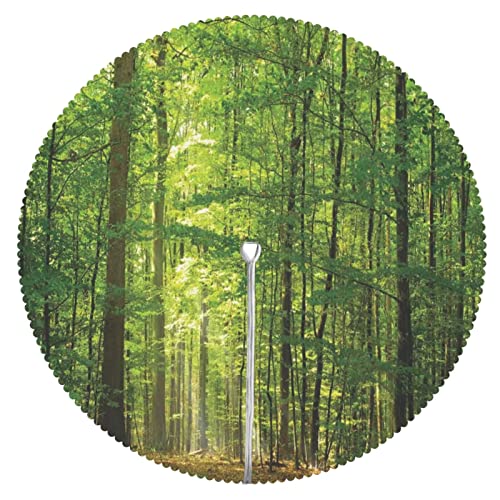 Lirduipu Woodland Pattern Round Outdoor Tablecloth, Outdoor Tablecloth Waterproof Round Tablecloth with Umbrella Hole and Zipper, for Patio Garden Tabletop Decor(60" Round,Green)