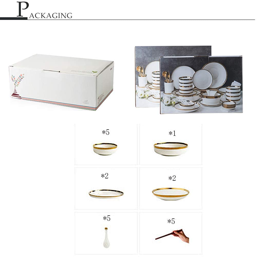 Fine Dinnerware Set,Gold Halo White Porcelain Dinnerware Set, Complete Ceramic Plates and Bowls Sets, Modern Creativity Vintage Round High Class Dishes Set, Luxurious Mellow Dinnerware Dish Set,20PCS