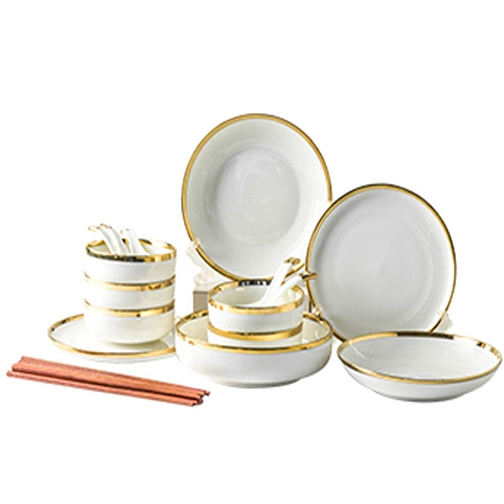 Fine Dinnerware Set,Gold Halo White Porcelain Dinnerware Set, Complete Ceramic Plates and Bowls Sets, Modern Creativity Vintage Round High Class Dishes Set, Luxurious Mellow Dinnerware Dish Set,20PCS