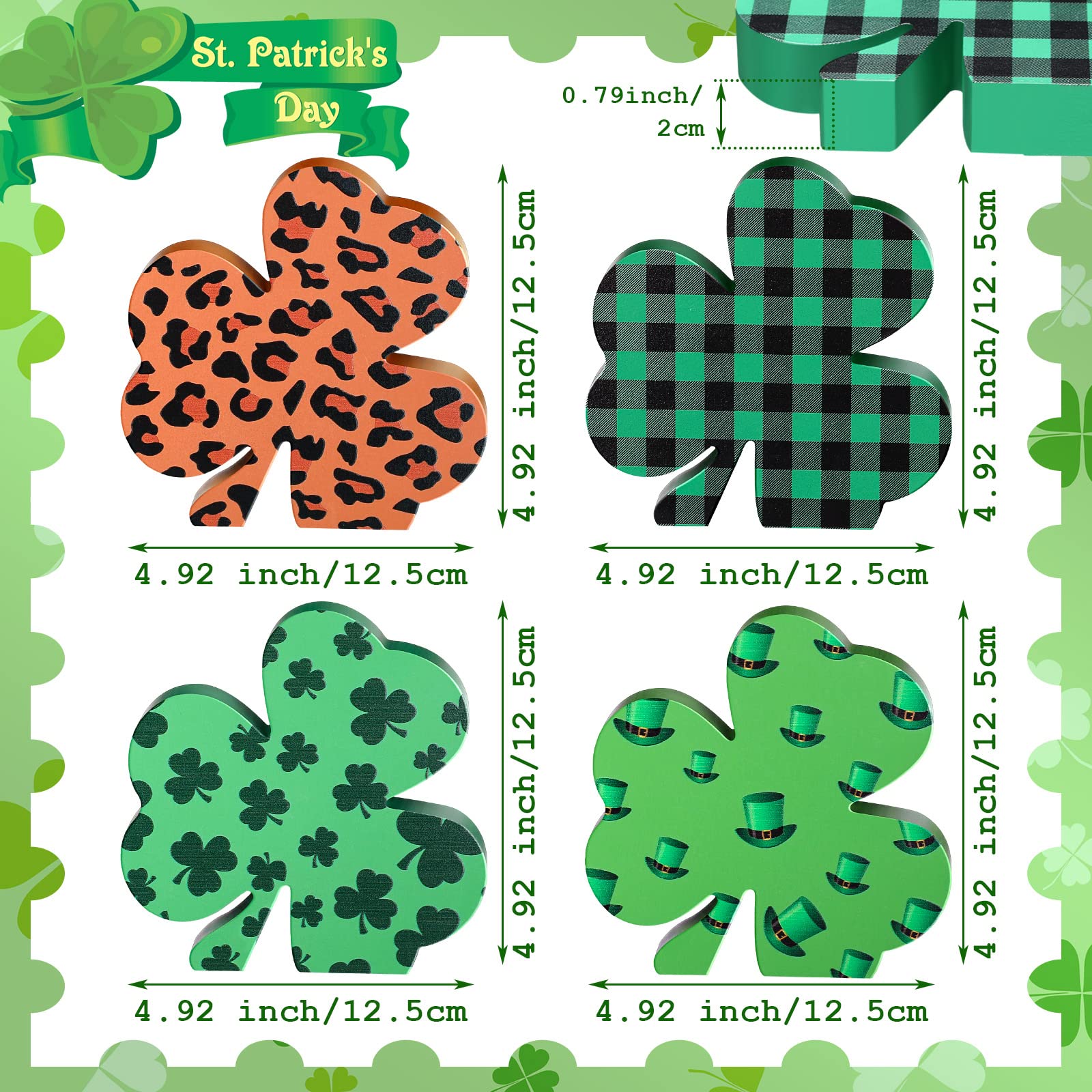 4 Pieces St Patricks Day Table Wooden Signs Shamrock Wooden Signs St. Patrick Table Decorations Irish Lucky Table Centerpiece for Home Fireplace Tiered Tray Decor (Cool Style)