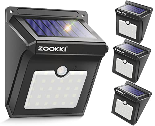 ZOOKKI Solar Outdoor Lights -120° Illumination Solar Motion Sensor Lights Outdoor - IP65 Waterproof Wireless Security Outdoor Solar Powered Lights for Garden Fence Patio Deck(28LED 4-Pack)