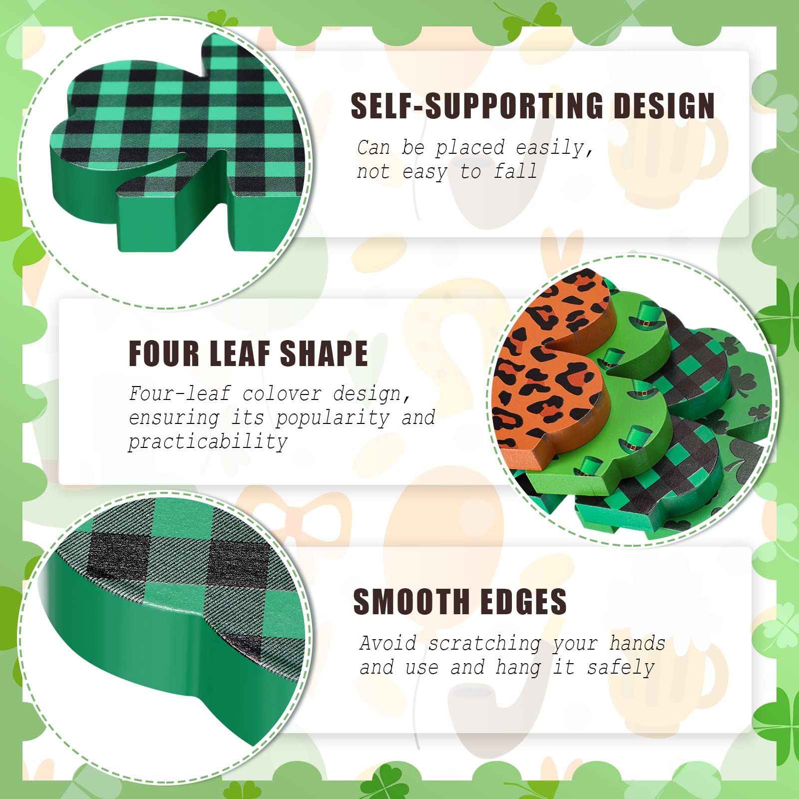 4 Pieces St Patricks Day Table Wooden Signs Shamrock Wooden Signs St. Patrick Table Decorations Irish Lucky Table Centerpiece for Home Fireplace Tiered Tray Decor (Cool Style)