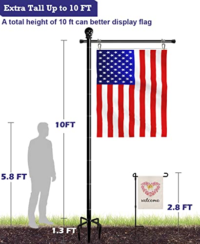 Balie Space 10FT Tall Freestanding Flag Pole for 3x5 Feet American Flag, Adjustable Garden Flagpole Stand with 5 Spikes Base for Outdoor Yard, 10 Feet
