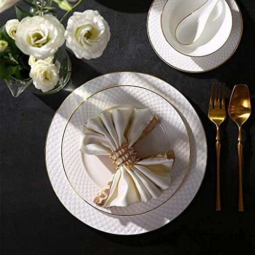 GagalU Plate Set –Ceramics Dinner Sets Ceramics Dinnerware Set,Bowl/Dish/Soup Pot/Spoon|Dinner Sets,White Embossed Gold Rim Pattern Porcelain Combination Set,49pieces