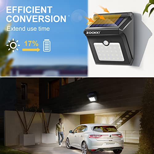 ZOOKKI Solar Outdoor Lights -120° Illumination Solar Motion Sensor Lights Outdoor - IP65 Waterproof Wireless Security Outdoor Solar Powered Lights for Garden Fence Patio Deck(28LED 4-Pack)