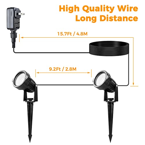 Outdoor Uplights, 12V LED Garden Spot Lights, IP66 Waterproof Landscape Lighting Outside Spotlights Warm White Cool White Timer Auto ON/Off Spiked Stand Yard Lawn House Tree Pathway Lamp, 6 in Set