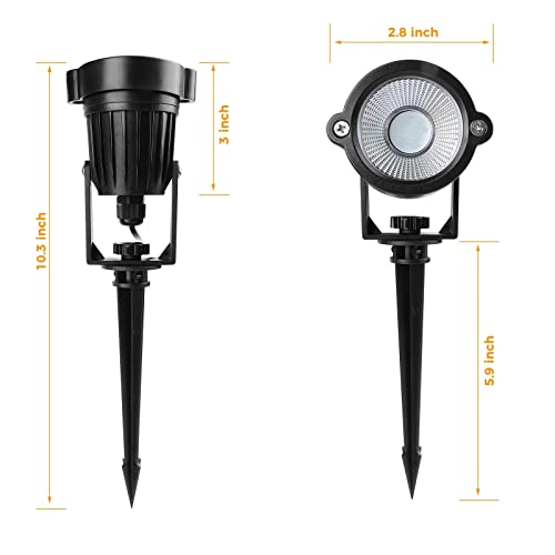 Outdoor Uplights, 12V LED Garden Spot Lights, IP66 Waterproof Landscape Lighting Outside Spotlights Warm White Cool White Timer Auto ON/Off Spiked Stand Yard Lawn House Tree Pathway Lamp, 6 in Set