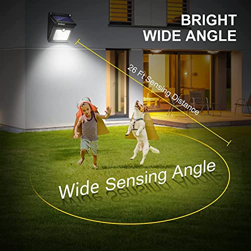 ZOOKKI Solar Outdoor Lights -120° Illumination Solar Motion Sensor Lights Outdoor - IP65 Waterproof Wireless Security Outdoor Solar Powered Lights for Garden Fence Patio Deck(28LED 4-Pack)