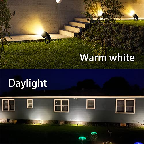 Outdoor Uplights, 12V LED Garden Spot Lights, IP66 Waterproof Landscape Lighting Outside Spotlights Warm White Cool White Timer Auto ON/Off Spiked Stand Yard Lawn House Tree Pathway Lamp, 6 in Set