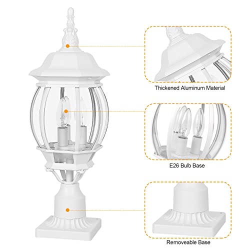 Krychilier Outdoor Lamp Post, 3-Light Pier Mount Outdoor Lighting Traditional Post Mount with White Finish, Exterior White Post Lantern(White, 3-Light)