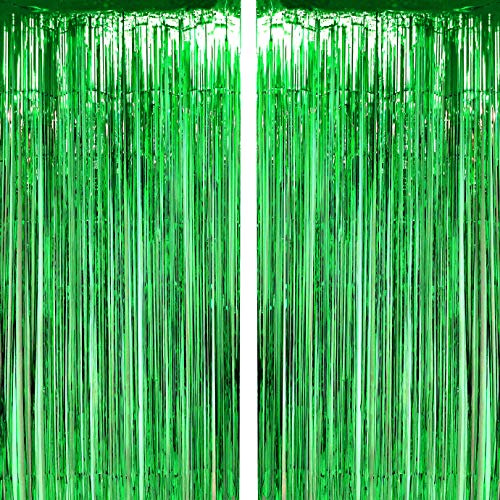 Green Tinsel Foil Fringe Curtains Tropical Jungle Safari Hawaiian Baby Shower Birthday Photo Backdrops Wedding Party Decor Photo Booth Props Backdrops Decorations