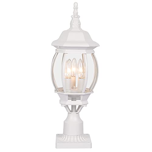 Krychilier Outdoor Lamp Post, 3-Light Pier Mount Outdoor Lighting Traditional Post Mount with White Finish, Exterior White Post Lantern(White, 3-Light)