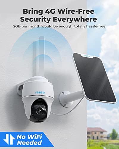 REOLINK 4G LTE Cellular Security Camera Outdoor, Pan Tilt, Wireless Solar Powered, 2K HD Night Vision, 2-Way Talk, Smart Person/Vehicle Detection, No WiFi, Go PT Plus with Solar Panel -US Version