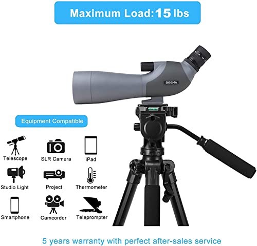 Tripod, 73 inch Tripod for Camera 15 lbs Loads with Fluid Head, 2 Quick Release Mounts and Tablet & Phone Mount