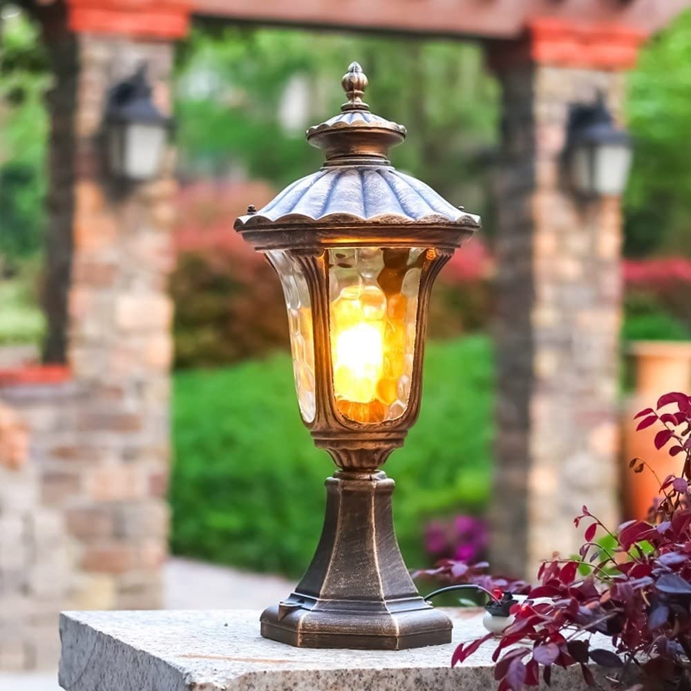 MODEBHD Waterproof Aluminum Modern Outdoor Column Lamp Tradition Classic Victoria Glass Lantern Antirust Table Lamp Street Post Light Villa Garden Patio Lawn Lights E27 Lampholder Decoration Pillar Li