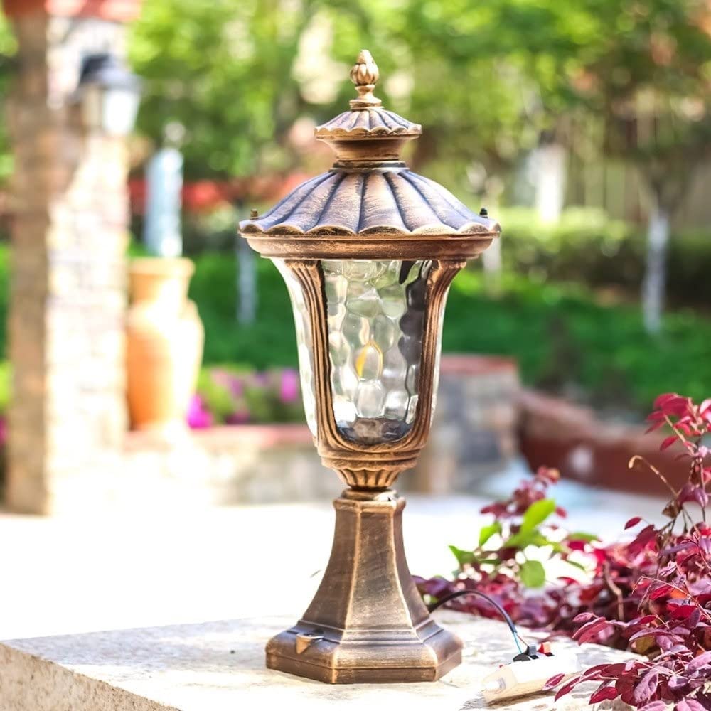 MODEBHD Waterproof Aluminum Modern Outdoor Column Lamp Tradition Classic Victoria Glass Lantern Antirust Table Lamp Street Post Light Villa Garden Patio Lawn Lights E27 Lampholder Decoration Pillar Li