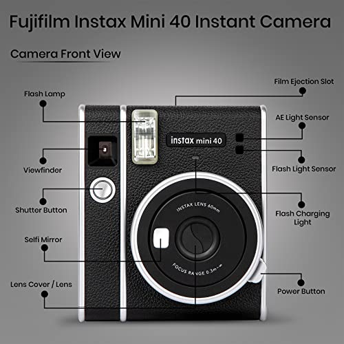 Fujifilm Instax Mini 40 Instant Camera with Fujifilm Instant Mini Film (20 Sheets) Bundle with Sturdy Tiger Travel Case and Deals Number One Cleaning Cloth