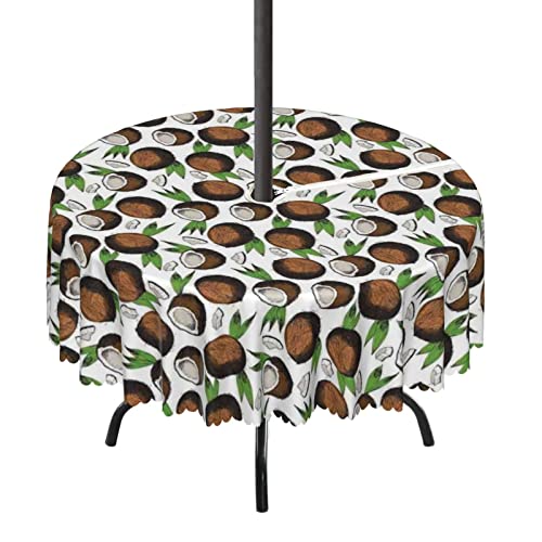 Lirduipu Tropical Pattern Round Outdoor Tablecloth, Round Tablecloth with Umbrella Hole and Zipper for Patio Garden,Waterproof Spill-Proof, for Patio Table with Umbrella(60" Round,Multicolor)