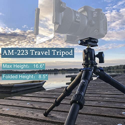 SIRUI AM-223 Carbon Fiber Camera Tripod Mini Travel Compact Tripod with 360° B-00K Ball Head, Arca Swiss Quick Release Plate, Loads up 15KG, Max Height 16", Folded Height 12.1"