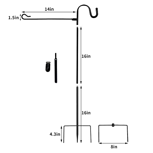 Jantens Garden Flag Holder Stand & Shepherds Hook, 36 Inch Garden Flag Pole with Anti-Wind Clip for Flag, Solar Lights, Wreath, and Decorations