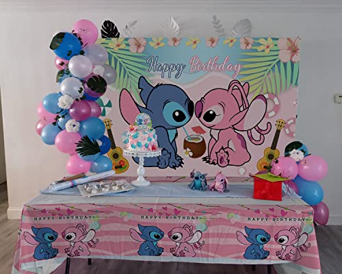 Pink Cartoon Themed Backdrop with Tablecloth 70x42in for Girls Family Birthday Party Decorations Supplies 7x5ft, One Size