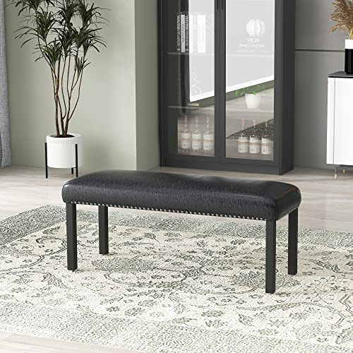 Goozio 6-Piece Set,Faux Marble Table, 4 Upholstered PU Leather Chair, 1 Bench for Dining Living Room,Black, OneSize