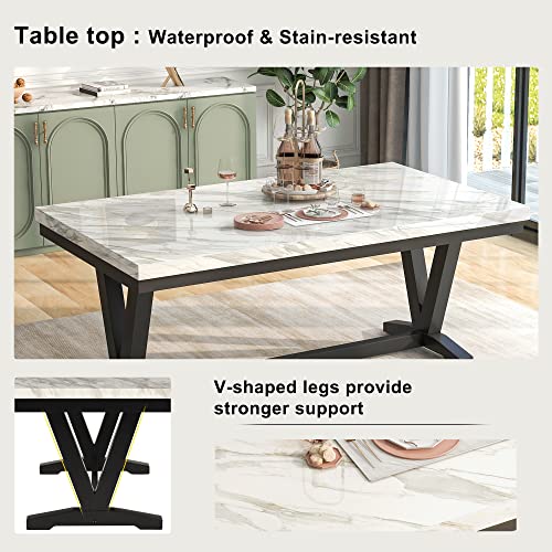 Goozio 6-Piece Set,Faux Marble Table, 4 Upholstered PU Leather Chair, 1 Bench for Dining Living Room,Black, OneSize