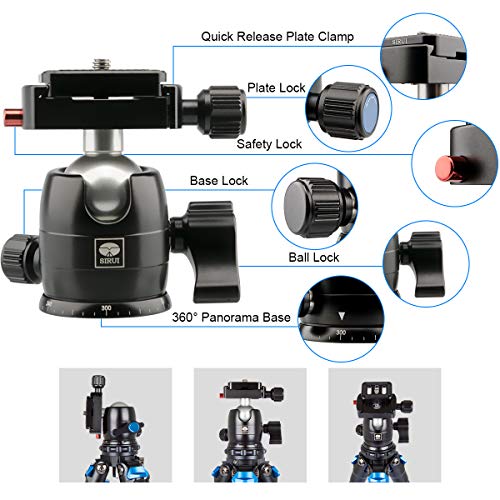 SIRUI AM-223 Carbon Fiber Camera Tripod Mini Travel Compact Tripod with 360° B-00K Ball Head, Arca Swiss Quick Release Plate, Loads up 15KG, Max Height 16", Folded Height 12.1"