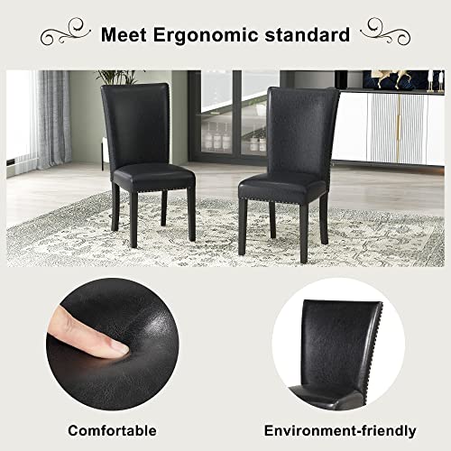 Goozio 6-Piece Set,Faux Marble Table, 4 Upholstered PU Leather Chair, 1 Bench for Dining Living Room,Black, OneSize