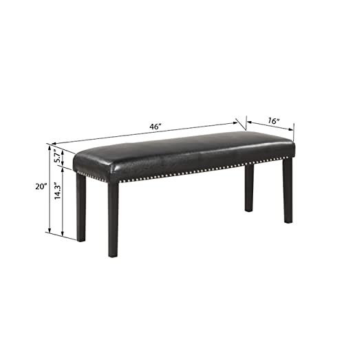 Goozio 6-Piece Set,Faux Marble Table, 4 Upholstered PU Leather Chair, 1 Bench for Dining Living Room,Black, OneSize
