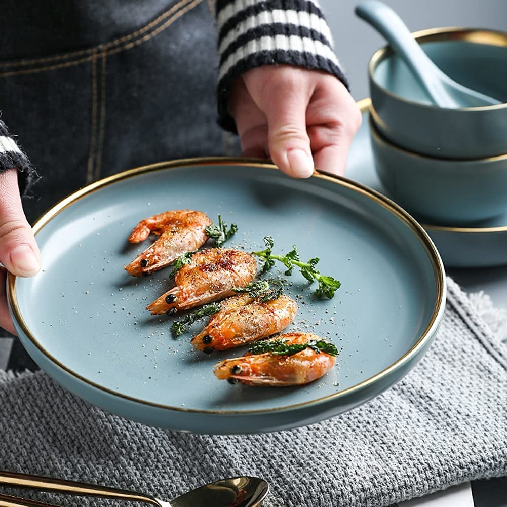 GagalU Porcelain Dinnerware Set24,32,41PCS Ceramic Dinnerware Set Nordic Dark Green Tableware Creative European Ceramic Tableware with Bowl Plate Service for 6,810