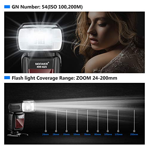Neewer NW625 GN54 Speedlite Flash for Canon Nikon Panasonic Olympus Pentax Fujifilm DSLRs and Mirrorless Cameras and Sony with Mi Hot Shoe Like a9 a7 a7II a7III a7R III a7RII a7SII a6000 a6300 a6500