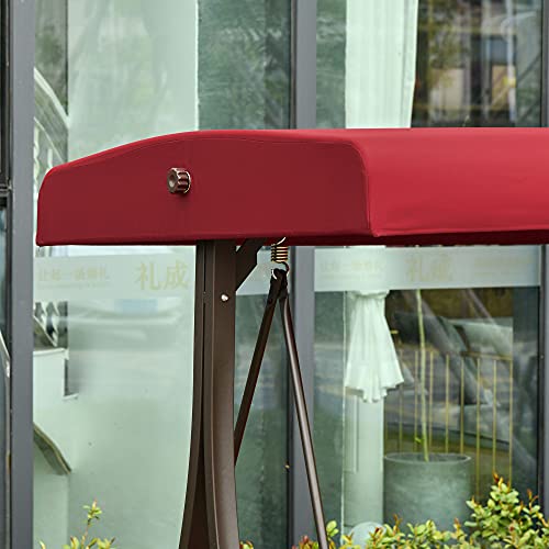 Outsunny 3-Seat Patio Swing Chair, Converting Flatbed, Outdoor Porch Swing Glider with Adjustable Canopy, Removable Cushions, Pillows for Garden, Poolside, Backyard, Red