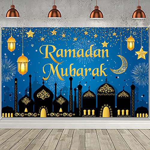 PTFNY Ramadan Mubarak Backdrop Banner 71 x 43 Inch Large Size Muslim Eid Mubarak Backdrop Background Party Decorations Supplies Muslim Ramadan Photo Booth Props